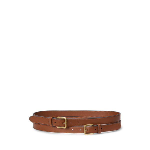 Leather Double-Buckle Stacked Wide Belt