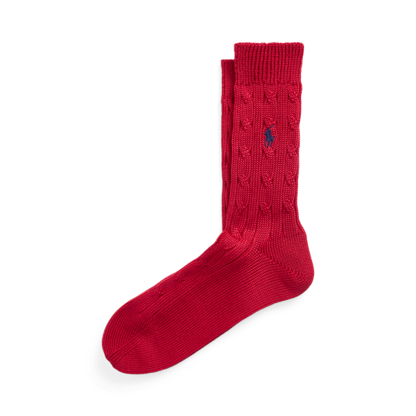 Red Cable-Knit Cotton-Blend Crew Socks Polo Ralph Lauren 1