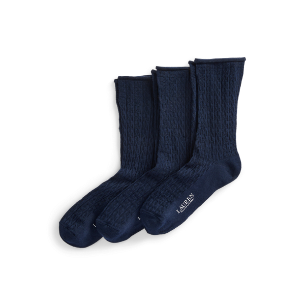 Navy Cable-Knit Roll-Top Sock 3-Pack Lauren 1