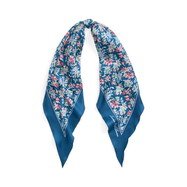 Indigo Phoebe Floral Silk Twill Diamond Scarf Lauren 1