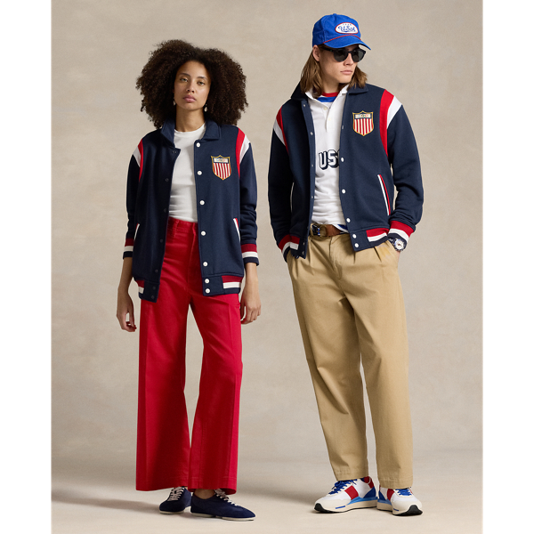 Refined Navy Multi Team USA Fleece Baseball Jacket Polo Ralph Lauren 1