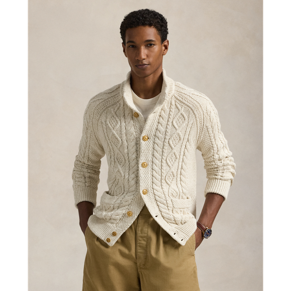 Aran-Knit Marled Cotton Cardigan for Men | Ralph Lauren® UK